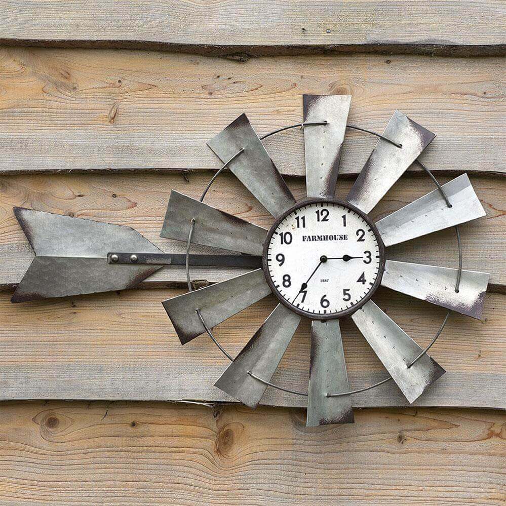 Farmhouse Windmill Wall Clock with Weather Vane – Vintage Shopper