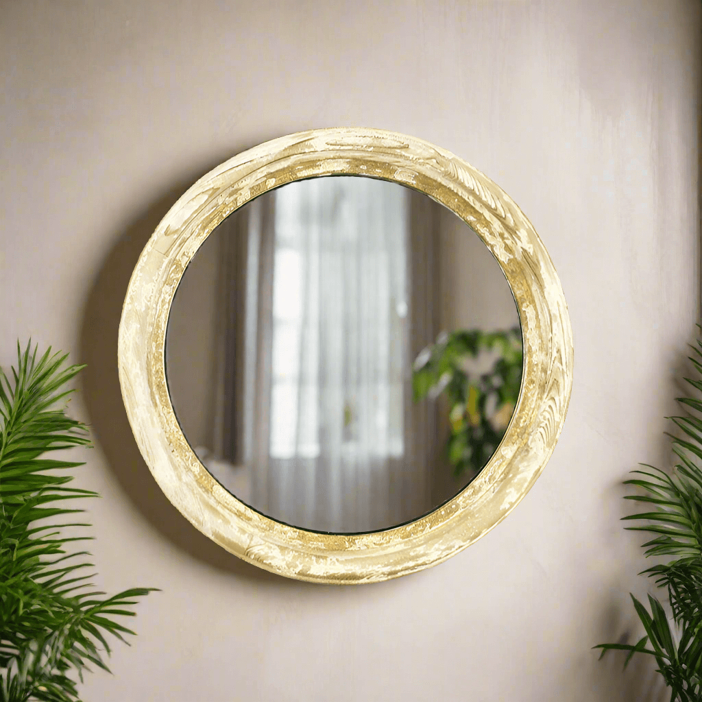 Round Distressed Wood Wall Mirror | Rustic Farmhouse Mirror – Vintage ...