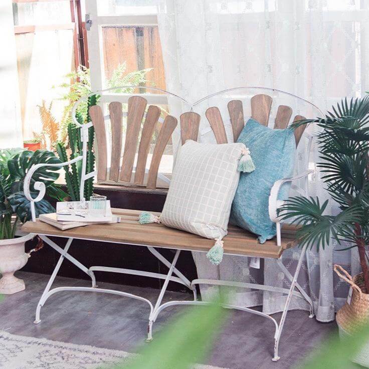 Vintage Rustic Wooden Garden Bench with Metal Frame – Vintage Shopper