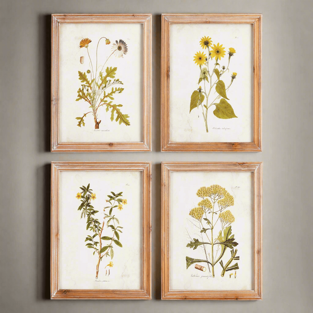 Vintage Wildflower Botanical Prints Set in Rustic Wood Frames (Set of ...