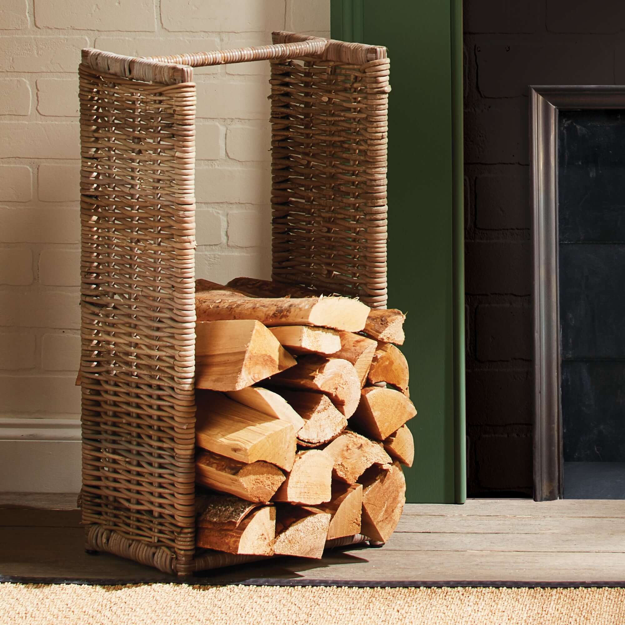 Natural Wicker Log Basket for Fireplace Storage – Vintage Shopper