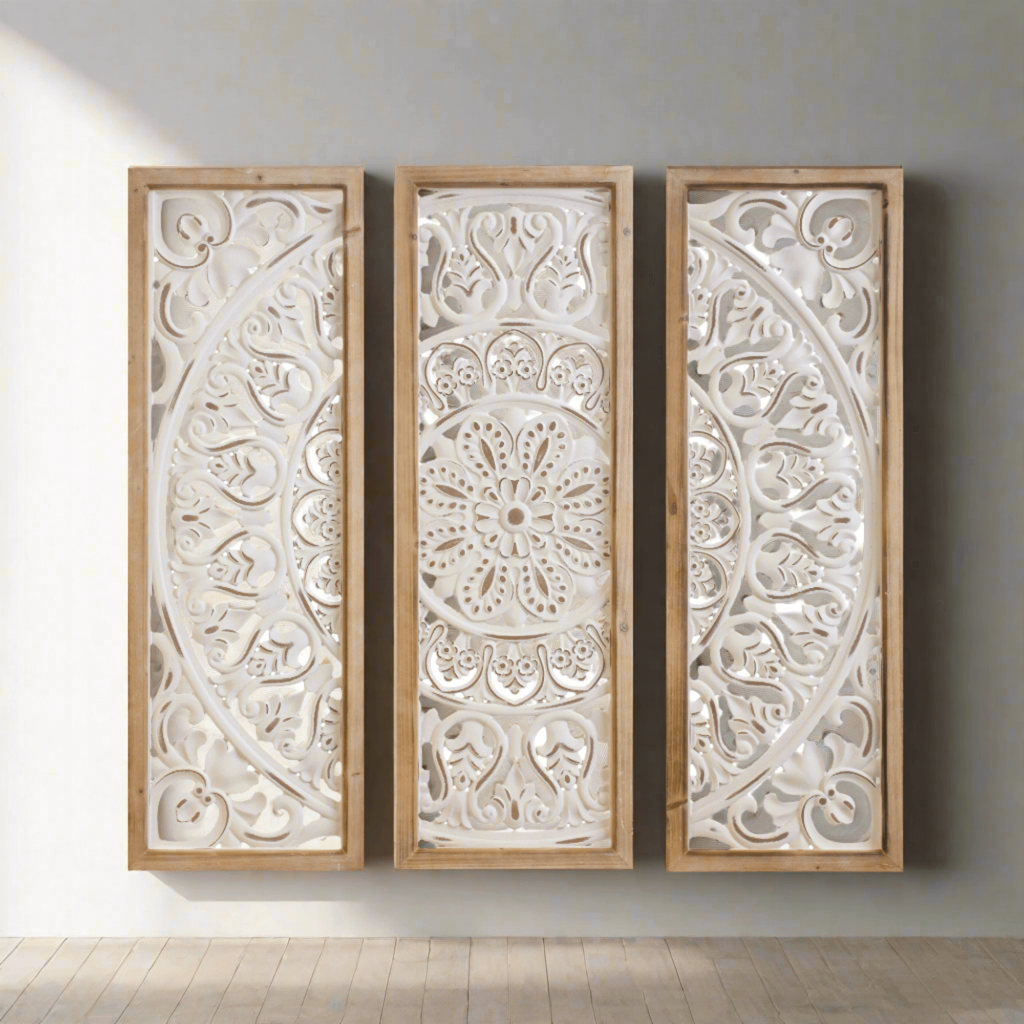 Ornate Metal & Wood Wall Art Triptych Set – Vintage Shopper