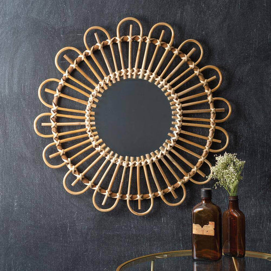 Round Boho Rattan Wall Mirror - Eclectic Decor – Vintage Shopper