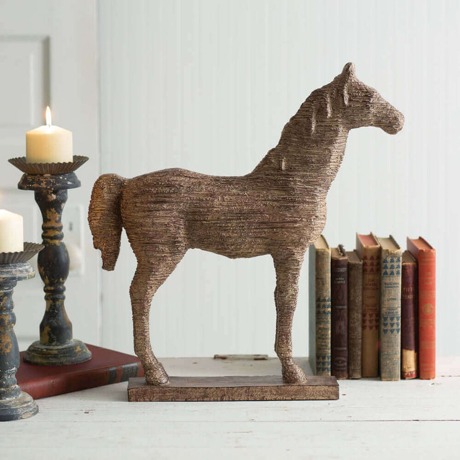 Rustic Horse Statue in Distressed Faux Wood – Vintage Shopper