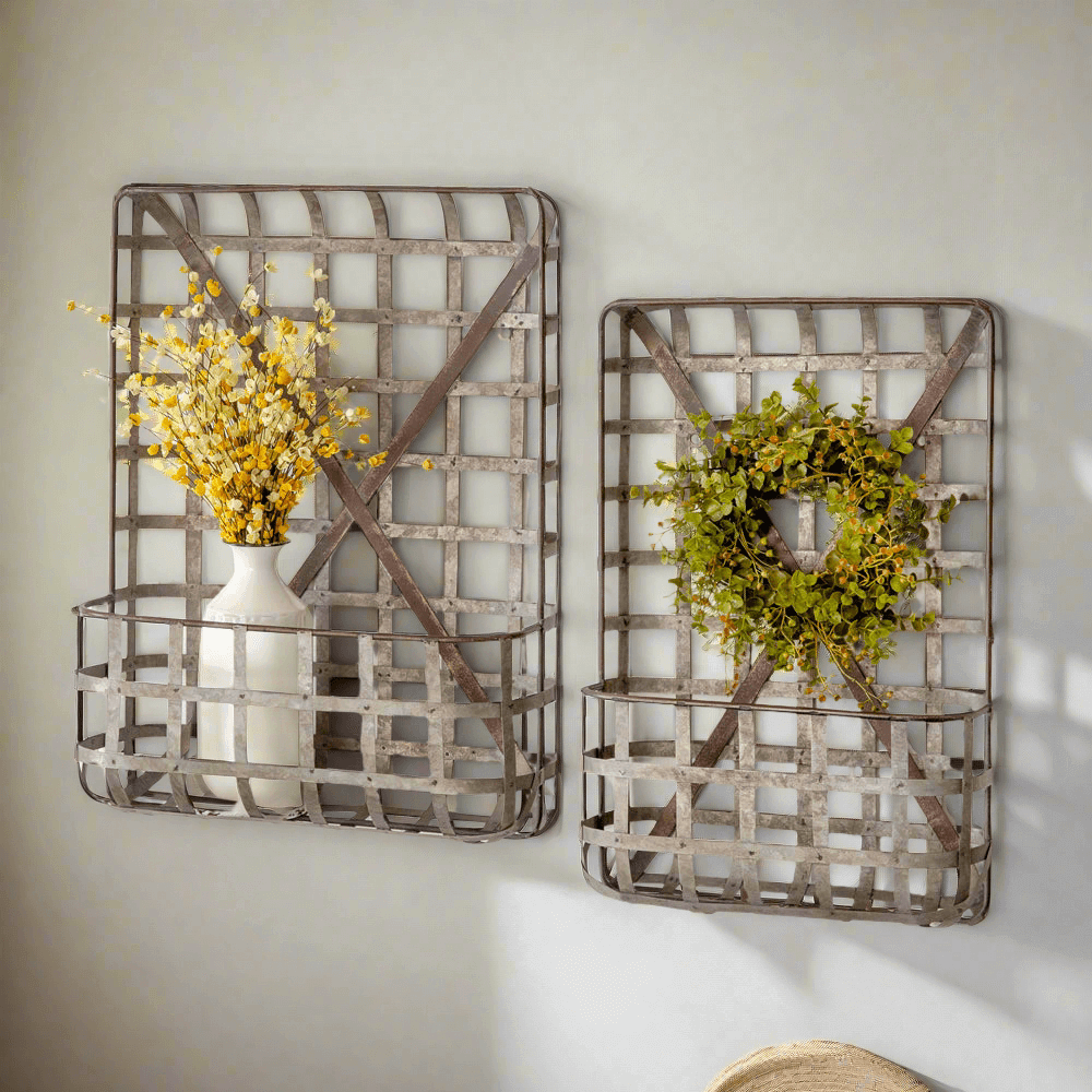 Rustic Metal Wall Pocket Galvanized Metal Wall Pocket Planter Set