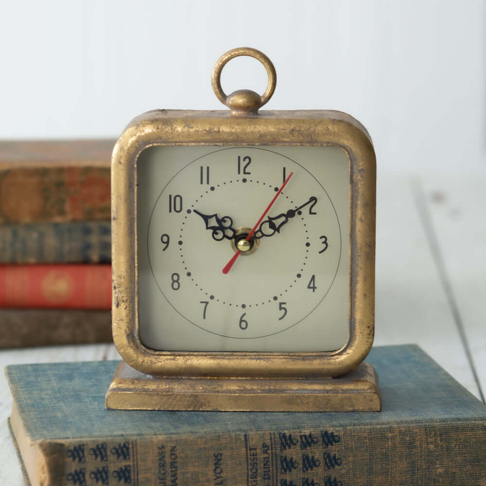 Vintage Inspired Square Tabletop Clock in Distressed Gold – Vintage Shopper