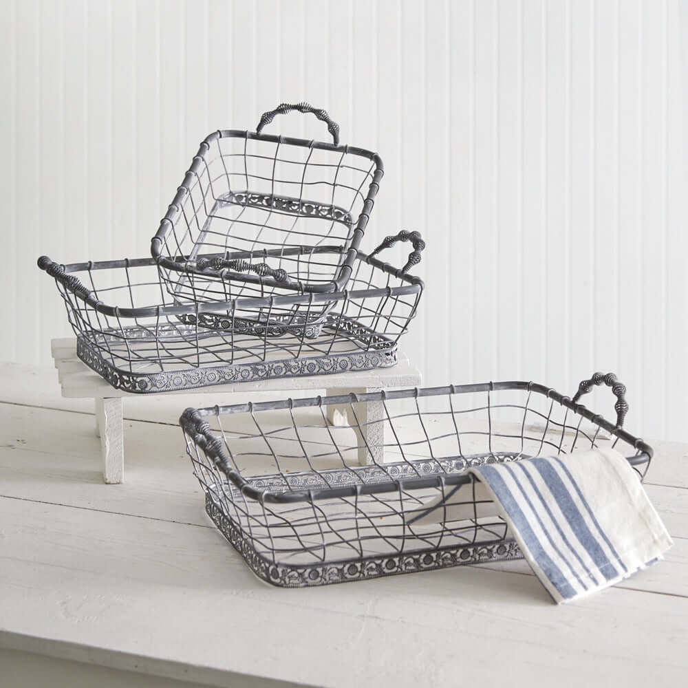 Fruit and Veg Wire Baskets Set | Farmhouse Decor – Vintage Shopper